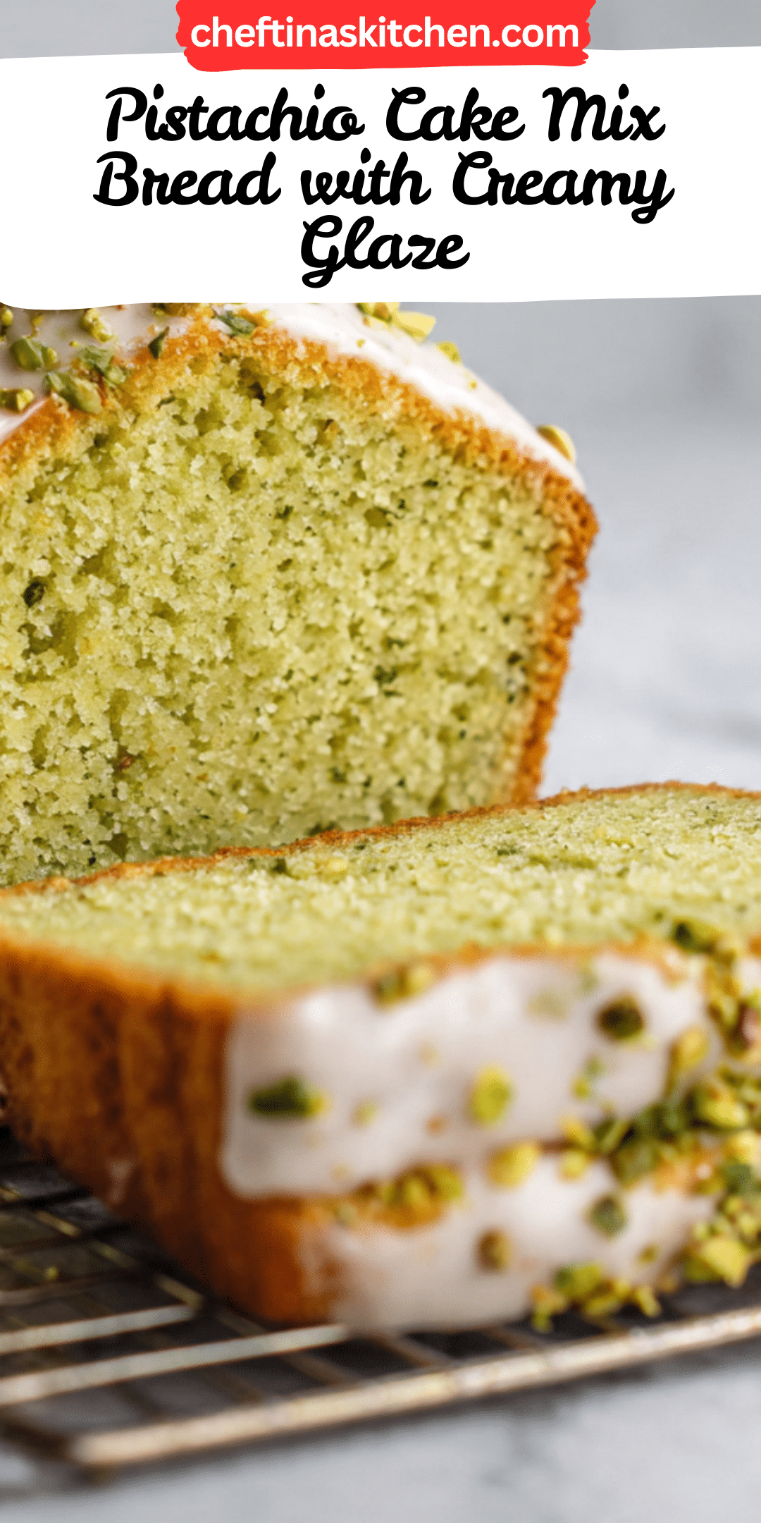 Pistachio Cake Mix Bread with Pistachio Glaze - Delicious & Easy